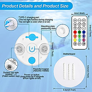 TEPENAR Rechargeable Submersible Pool Lights - 3.7" Waterproof Underwater Lights USB-C Charging Battery Operated Remote Controlled 16 Color Changing Hot Tub Lights with Magnet for Pool Pond 1 Pack