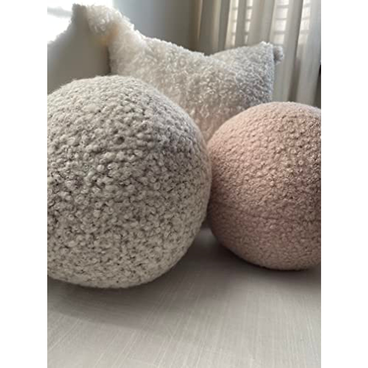 Teddy Ball Pillow, Lamb Fleece Ball Pillow, Sherpa Boucle Sphere Cushion, Round Throw Pillow, Orb Pillow, Accent Pillow (Beige)