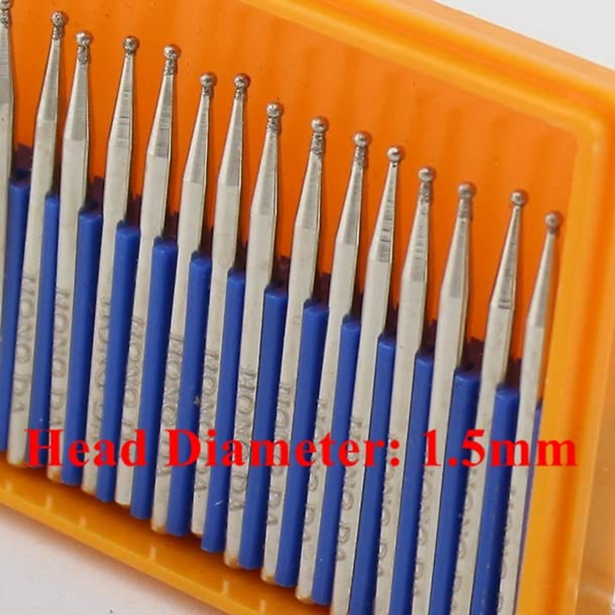 JINGLING Diamond Grinding Bits 1.5mm Spherical Head Bur w Shank 2.35mm Pack of 30Pcs