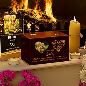 Bemaystar Pet Urns for Dogs Ashes - Custom Pet Ashes Keepsake Box, Personalized Pet Cremation Photo Urn, Wooden Pet Memorial Funeral Urns Box, Loss Pet Gift for Pet Lovers Medium 0-72lbs