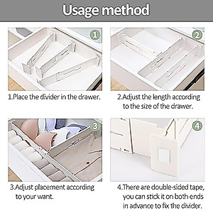 acDesign 4-Pack Drawer Dividers Organizer Expands from 12.8-21.65 Inch, Plastic Adjustable Separators for Bedroom, Bathroom, Closet, Socks, Clothing, Office, Kitchen Utensils (White)