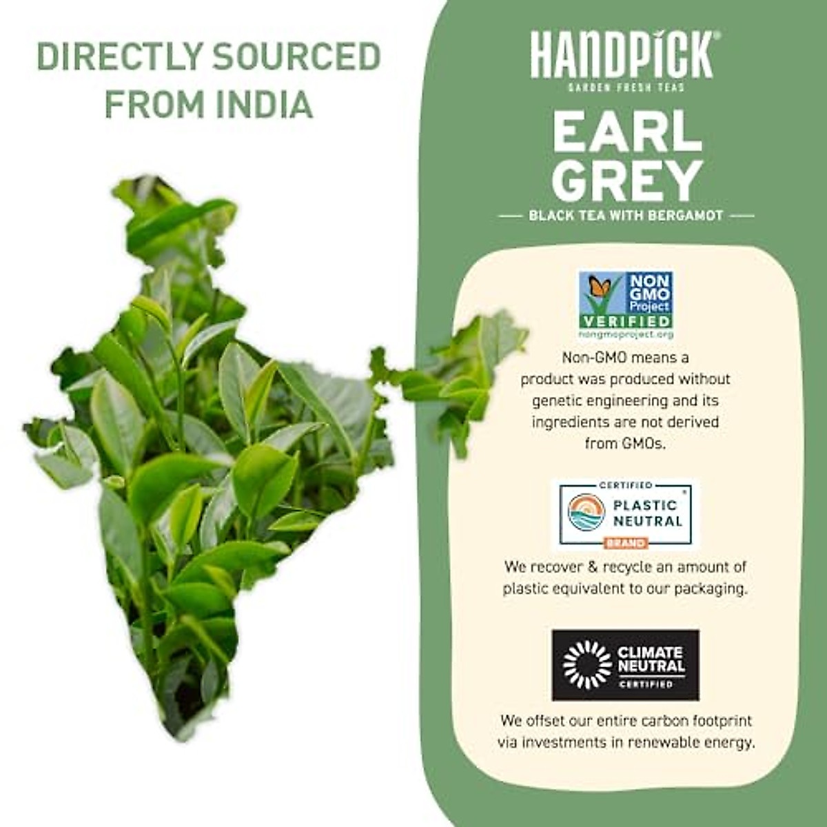 HANDPICK, Organic Earl Grey Black Tea Bags (100 Count) Pure, USDA Organic- Earl Grey Tea Bags |Pure Ingredients - Bergamot Extracts | Citrus Flavor, Brew Hot/Iced Tea with or without milk