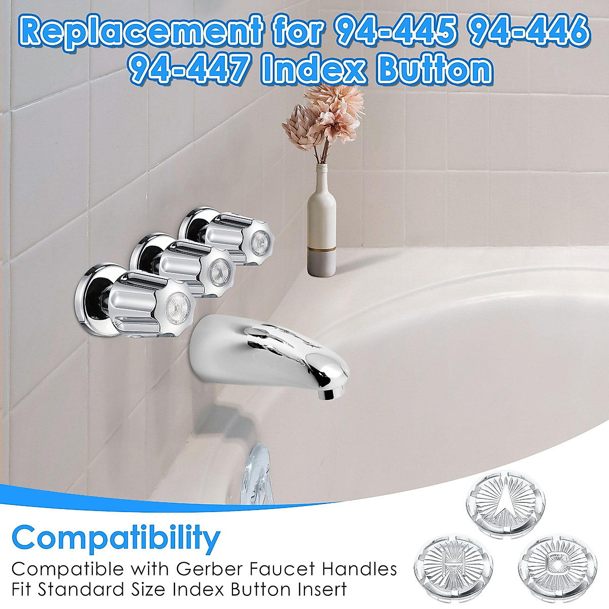 Dreyoo 4 Pack Faucet Index Buttons, Compatible with Gerber 94-445 94-446 94-447 Faucet Handles Button, Bathroom Sink Knobs Hot, Cold, Diverter Index Buttons, Acrylic, Clear