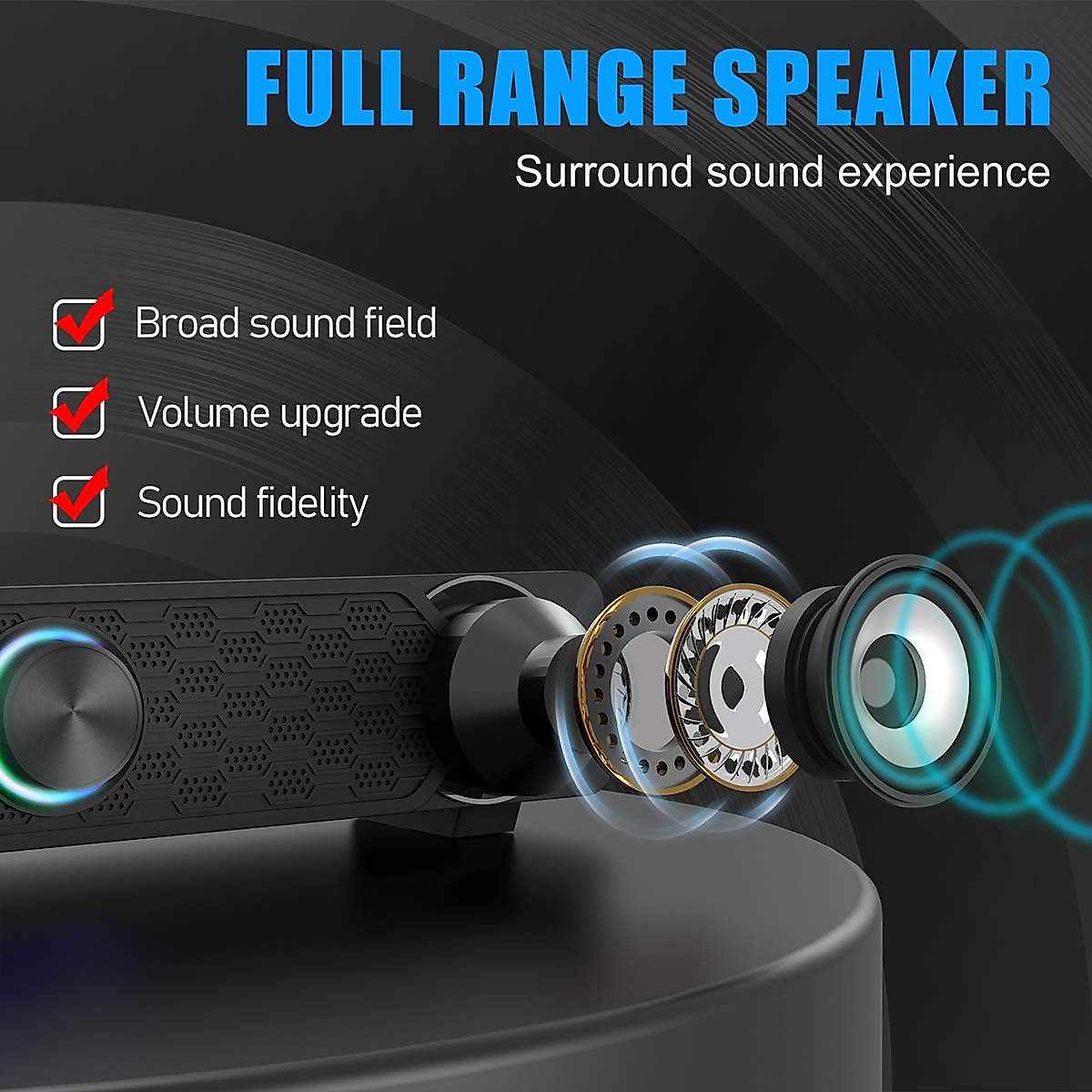 Smalody Small Computer Speakers for Desktop Gaming Monitor, PC Speakers for Desktop Monitor, Computer Speaker Wired USB Powered, Mini Soundbar with Cool Led Light Effect