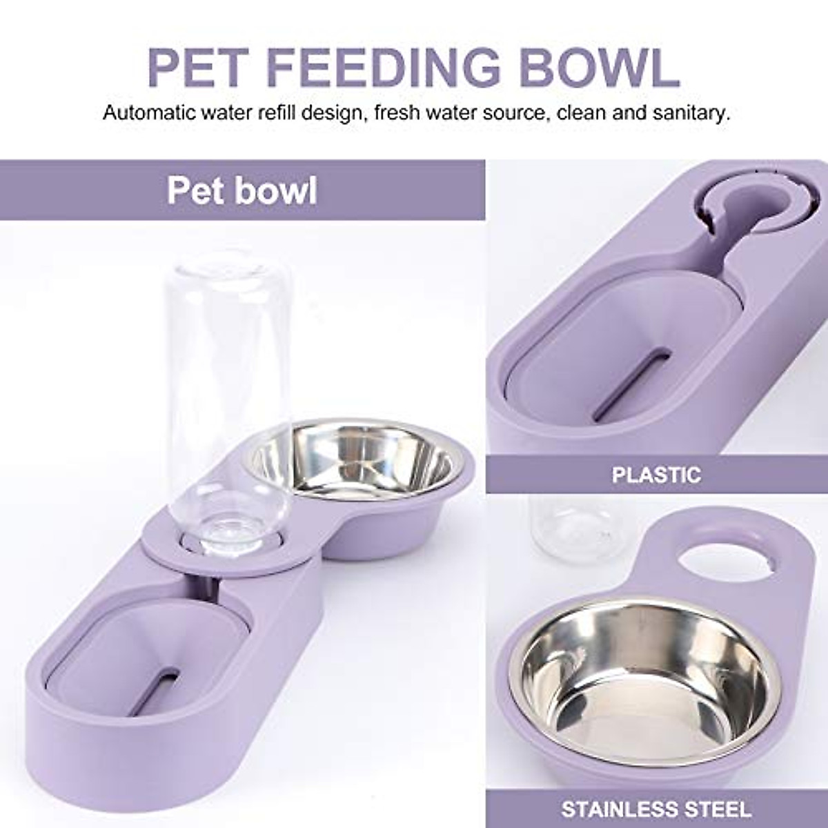Balacoo Dog Water Food Bowl Set Automatic Pet Food Water Dispenser Rotating Corner Folding Dog Bowl for Cat Puppy Small Dogs (Purple) Rabbit Food Bowl