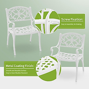 PATIO-IN Outdoor Patio Chairs Set of 2 Metal Patio Bistro Dining Chairs with Armrests,Cast Aluminum Patio Furniture Bistro Chairs for Porch,Poolside,White