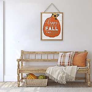 ZiMiu Happy Fall Y'all Sign Metal Sunflower Wooden Thanksgiving Décor Autumn Rustic Hanging Signs Farmhouse Rustic Wall Plaque Home Decor Harvest Door Signs for Front Door Garden Yard Porch 13"x11"