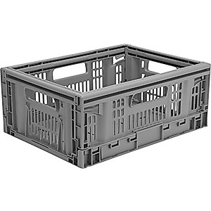 CleverMade CleverCrates Pro-Grade 15.8 Liter Collapsible Storage Bin/Container: Grated Wall Utility Basket/Tote, Grey, 3 Pack