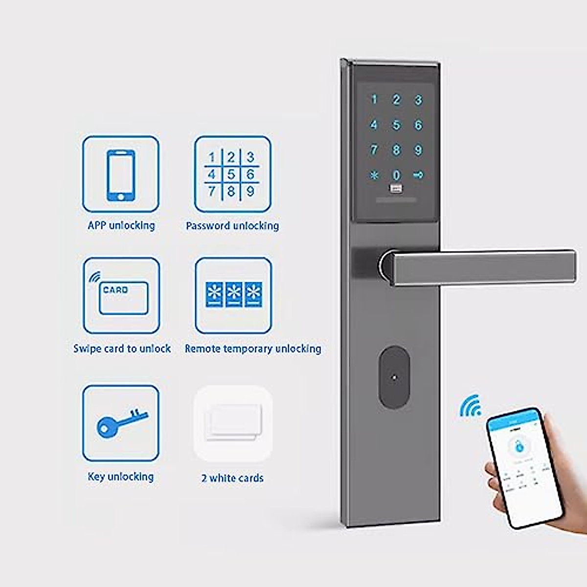 RFID Card Apartment Anti-Theft Swiping Ppassword Induction Electronic Lock+Card (Left Pull, Silver+APP)
