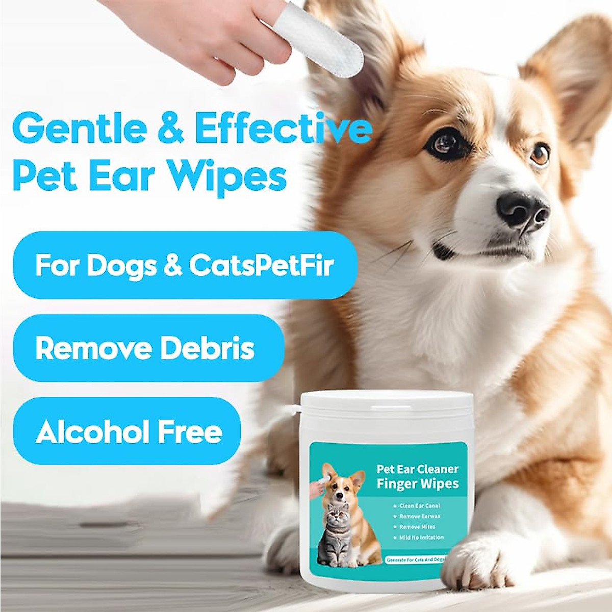 50 Pcs Ear Cleaner Finger Wipes, Dog Ear Finger Wipes, Ear Finger Wipes for Dogs Cats - Sooths & Deodorizes，Ear Relief Finger Wipes，Ear Cleansing Finger Wipes for Dogs，Sooths & Deodorizes (50 PCS)