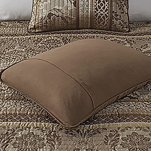Madison Park Quilt Traditional Damask Design All Season, Lightweight Coverlet Bedspread Bedding Set, Matching Shams, Pillows, King/Cal King(104"x94"), Bellagio, Jacquard Brown/Gold 6 Piece (MP13-369)