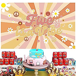 Groovy 5th Birthday Backdrop Banner Five is A Vibe Birthday Backdrop Retro Hippie Boho Girl Birthday Party Decorations Party Supplies Daisy Flower Birthday Photography Background Photo Prop Wall Decor