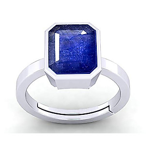 LMDPRAJAPATIS Natural Certified 7.25 Carat Original Unheated Untreatet Blue Sapphire (Neelam) 925 Sterling silver Ring Octagon Shape For Men & Women's