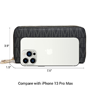 MKP COLLECTION Womens Fashion Double Zip Around Wallet Jean Denim Long Purse with Credit Card Holder, Bifold Design and Detachable Wristlet