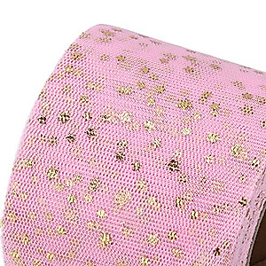 Cyrank Tulle Rolls 2pcs, 6cm Width 25 Yards Tulle Fabric with Gold Stars Patterns Glitter Tulle Rolls for Chair Ties Tutu Skirt Wedding Decor Gift Wrapping(Pink)