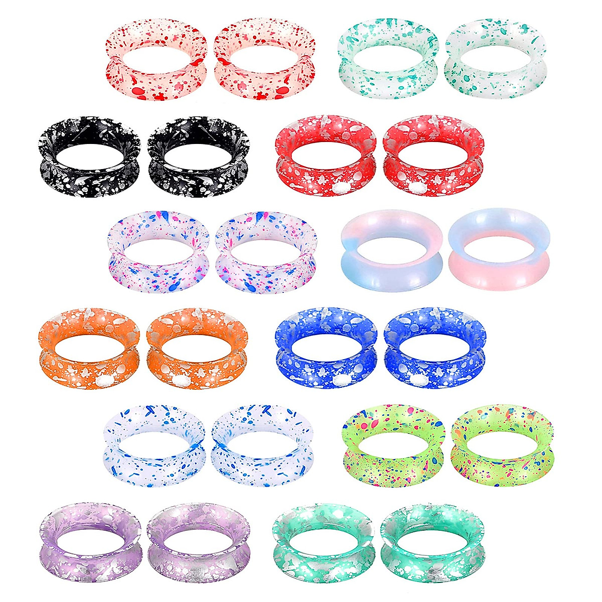 Longbeauty 24Pcs Silicone Ear Gauges Flexible Flesh Tunnels Plugs Ear Piercing Jewelry Mixed Color Set 2g