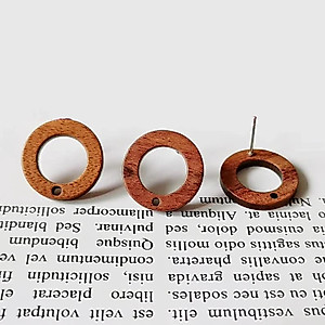 DoreenBeads 30Pcs Natural Wooden Stud Earrings Posts with Loop for Jewelry Making- Ring Shaped Wood Earring Posts with Ear Backs for Women DIY Earring Making Personalized Jewelry Findings