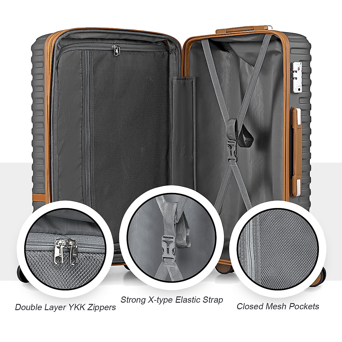 Joyway Carry On Luggage 20 Inch Expandable Suitcase with Spinner Wheel, 3 Piece Hard Shell Luggage Set with TSA Lock(Grey)