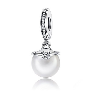 Love Heart Authentic Original 100% 925 Sterling Silver Charm Bead Beautiful Crystal Bow Charms Fit Pandora Charms Bracelet Women Necklace Pendant Jewelry … (Pearl Charms)