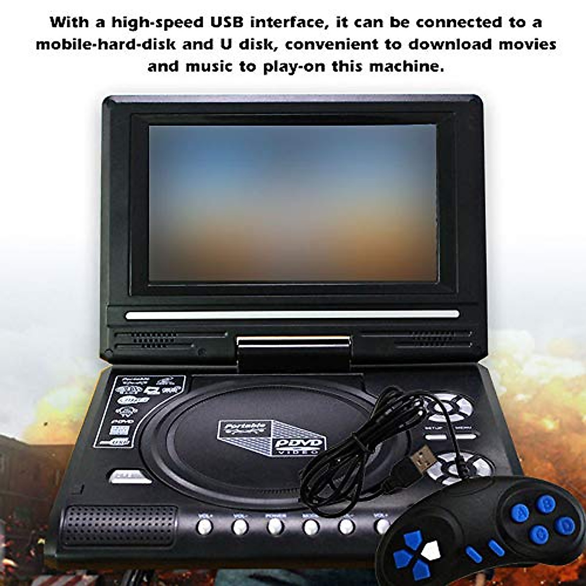 QUZHI 7.8 Inch 16:9 Widescreen 270° Rotatable LCD Screen Home Car TV DVD Player Portable VCD Compact Disc MP3 Viewer with Game Function