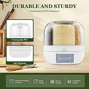 InnaMall Grains Storage Dispenser, 6 Grids Beans Container Storage with Sealed lid 13LBS Grain Container Distribution Bucket 360° Rotating Round Food Dispenser One-Click Output Rice Storage