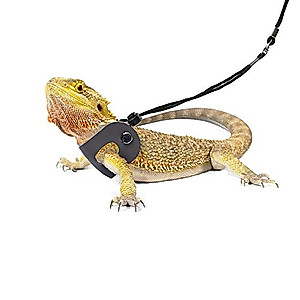 POLKASTORE Bearded Dragon Harness and Leash Adjustable(S,M,L, 3 Pack) - Soft Leather Reptile Lizard Leash for Amphibians and Other Small Pet Animals