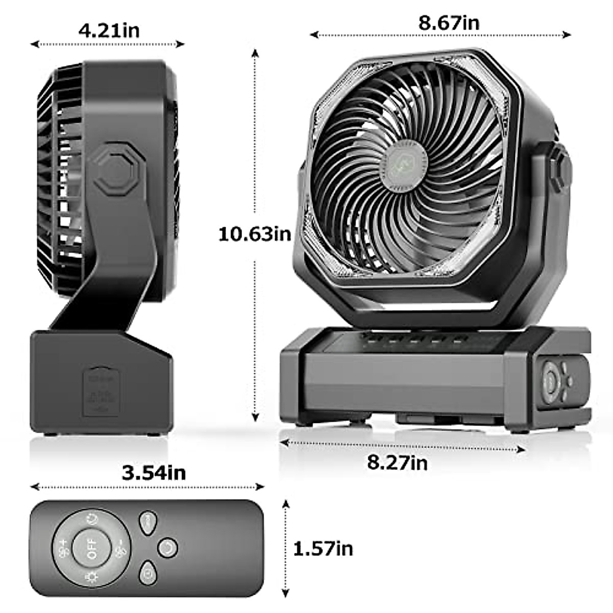 vidihill 20000mAh Personal Fan with LED Light, Auto-Oscillating Desk Fan with Remote & Hook, Rechargeable Battery Operated Camping Fan with Timer, 4 Speeds USB Fan for Camp Travel Jobsite…