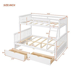 Twin-Over-Full Bunk Bed with Ladders and Two Storage Drawers
