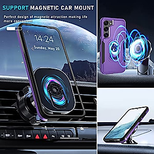 Janmitta Samsung Galaxy S23 Case with Screen Protector+Camera Lens Protector,Heavy Duty Shockproof Full Body Phone Cover Built in Rotatable Magnetic Ring Holder Kickstand,2023 Lavender