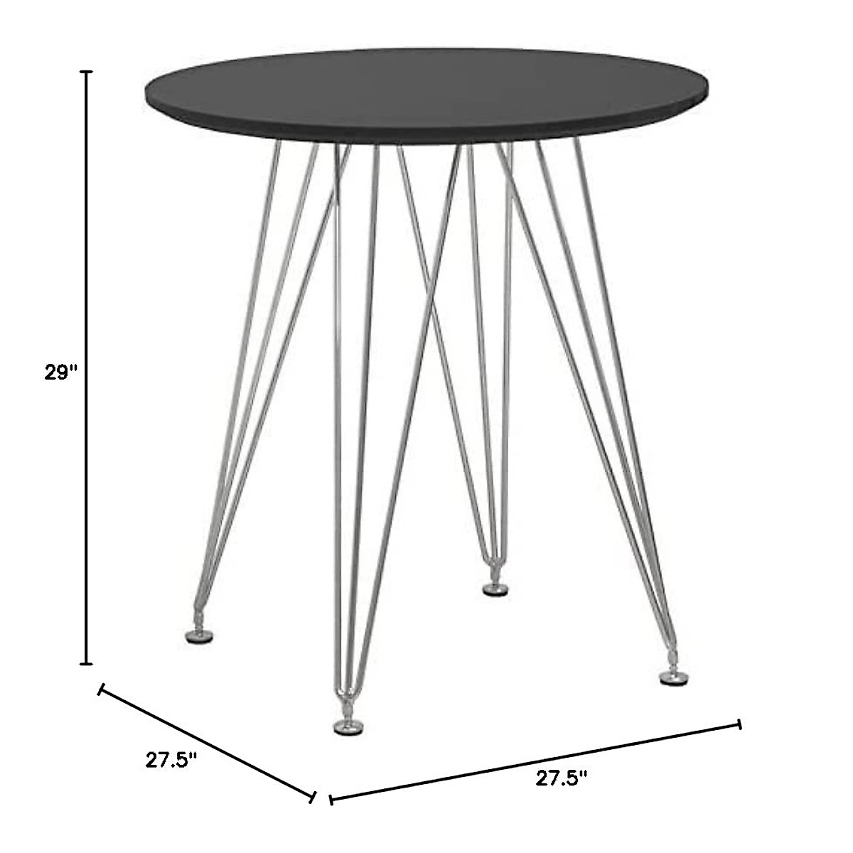 Ergo Furnishings Mid-Century Modern Eiffel Tower Café Table Wood Top, Black