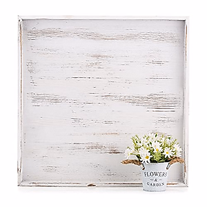 Hanobe Square Large Ottoman Tray: Extra Large Serving Tray with Handles Rustic Wood Whitewash Decorative Coffee Table Trays Farmhouse Home Decor for Living Room Kitchen Counter 24" x 24"