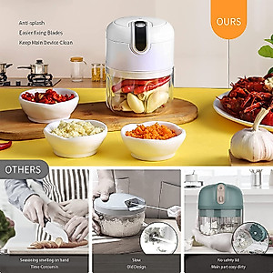Vshinic Electric Mini Garlic Chopper,Food Processor,Portable Cordless Garlic Mincer Masher,Meat Grinder with USB Charging For Vegetable,Chili,Fruits,Ginger,Baby Food,Seasoning 250ml(White)
