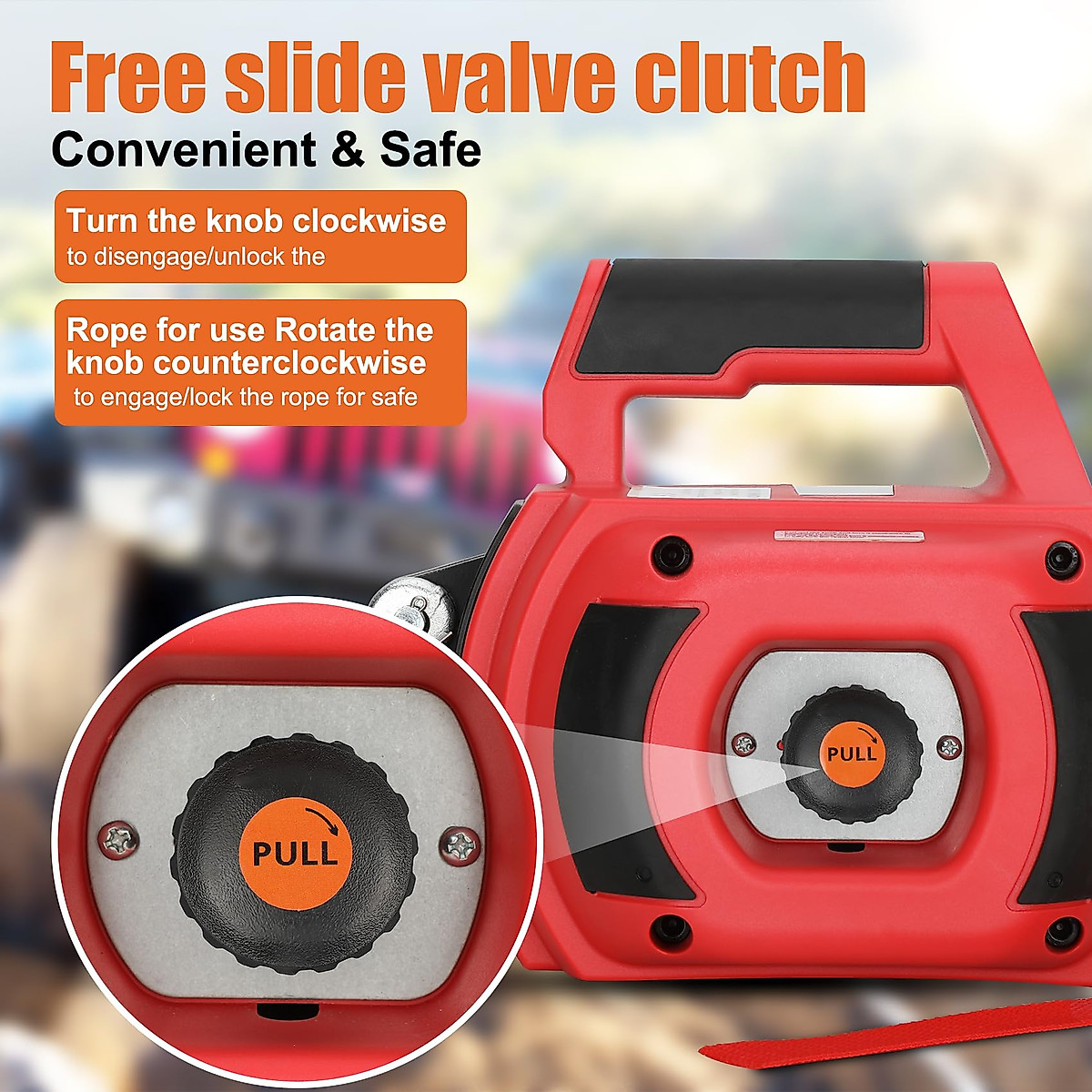 Lonsge Portable Drill Winch of 1000 Lbs, Red Handheld Drill Winch with 40 Foot Synthetic Rope, Rotate The Hook 360 Degrees, for Lifting & Dragging(Red)