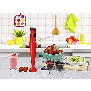 Elite Gourmet EHB-2425R Electric Immersion, Mixer, Chopper, 1-Touch Control Hand Blender, 150 Watts, Red
