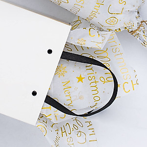 MR FIVE 60 Sheets White with Gold Merry Christmas Tissue Paper Bulk,20" x 14",Gold Christmas Tissue Paper for Gift Bags,Merry Christmas Tissue Paper