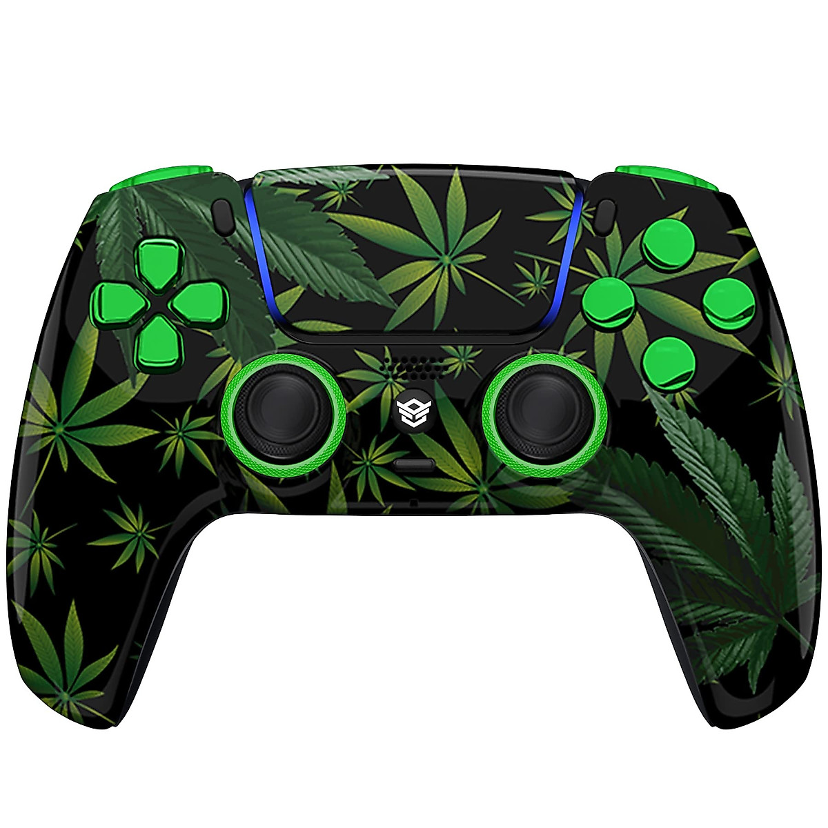HEXGAMING ULTIMATE 4 Mappable Back Buttons & Replaceable Thumbsticks & Hair Trigger Black Rubberized Grip Compatible with ps5 Pro Custom Controller PC Wireless FPS eSport Gampad - Green Leaves