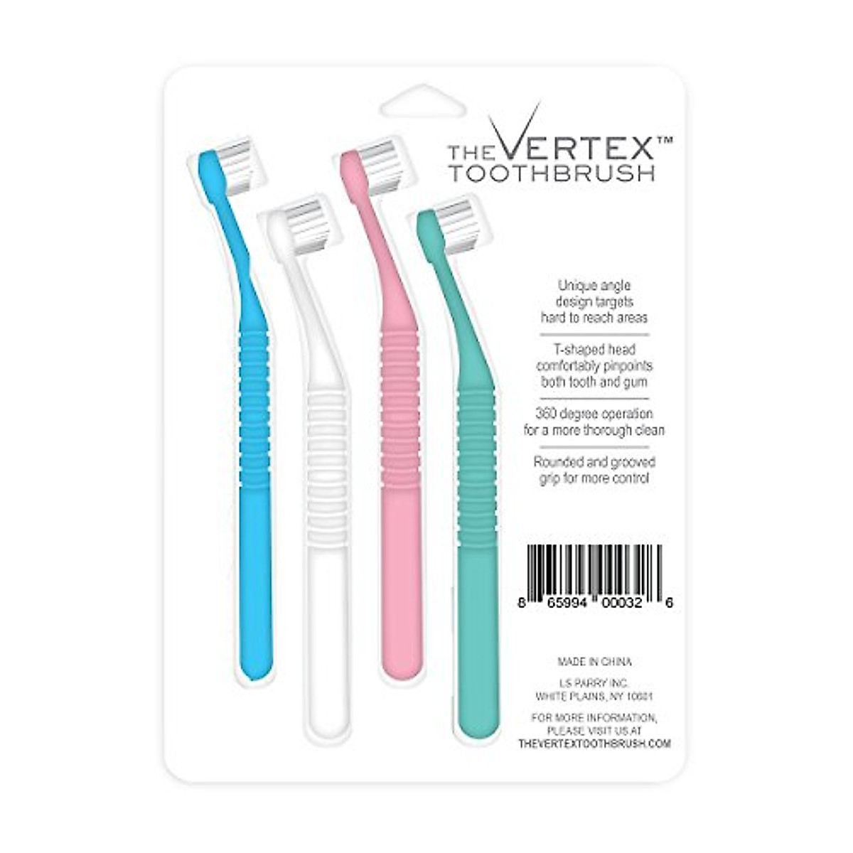 Vertex Toothbrushes, Unique Dental Tool-Inspired Design, Pink/White/Blue/Green, 4 Count
