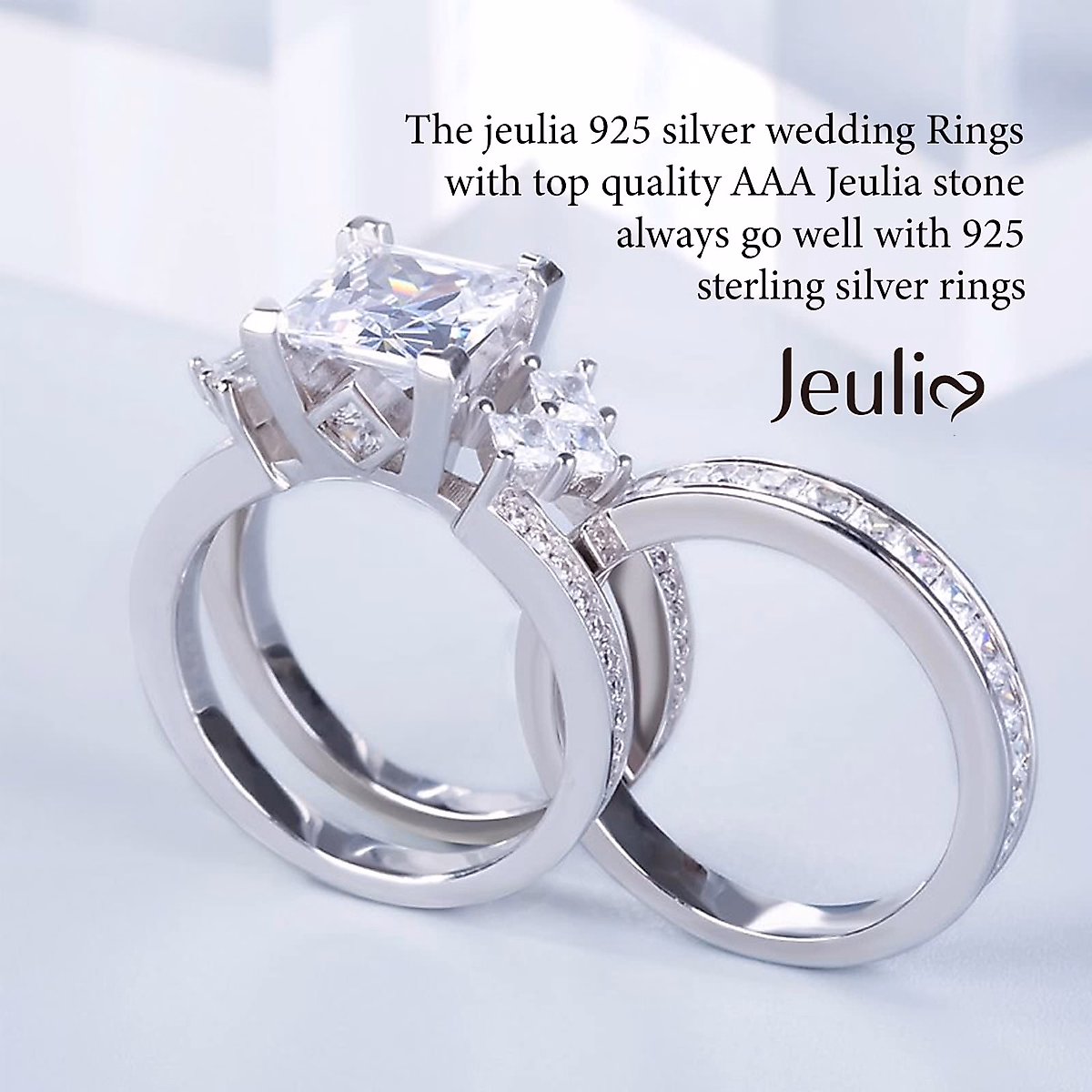 Jeulia 4.1 Carat Bridal Ring Sets for Women Princess Cut Engagement Rings Sterling Silver Wedding Band Interchangeable Rings Promise Anniversary with Jewelry Box (White, 6)