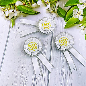 White and Gold 50th Birthday Party Accessories Tin Badge, Happy 50th Birthday Badge, Men's and Women's Birthday Party Supplies