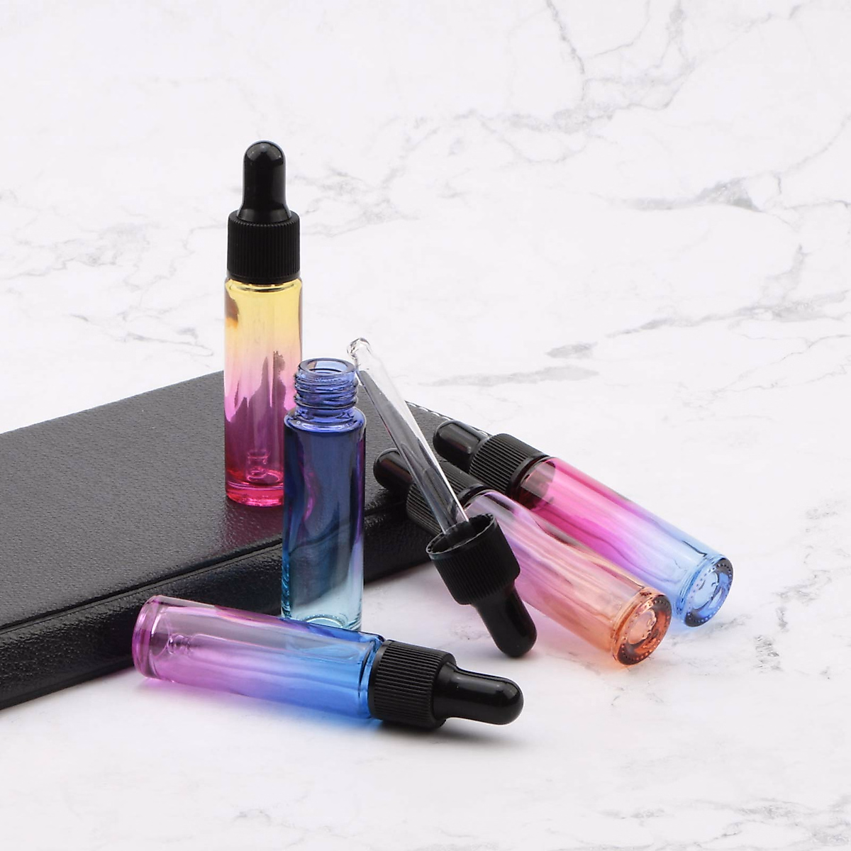Newzoll 10Pcs Dropper Bottles Set, 10ml (1/3 oz) Gradient Glass Dropper Bottle with 5ml Tapered Plastic Droppers, Essential Oils Perfume Reusable Bottles Vial