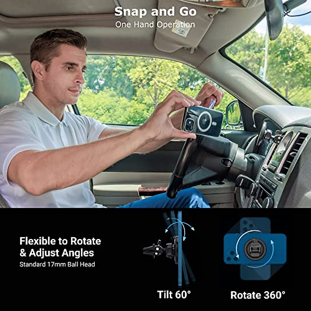 PROfezzion 2-Pack Strong Magnetic MagSafe Car Mount Vent Holder for iPhone 14, 14 Plus, 14 Pro, 14 Pro Max, iPhone 13 12 Pro Max Mini & MagSafe Case [MagSafe Ring Included for Regular Case User]