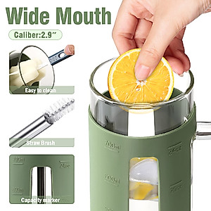 Kodrine Tumbler with Lid and Straw, 24 oz Glass Tumbler with Handle, Iced Coffee Cup Boba Smoothie Cup, Coffee Tumbler Water Tumbler Cups with Bamboo Lid Home Office Tumblers, Olive