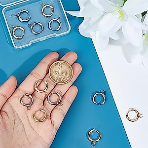 UNICRAFTALE 12pcs 2 Colors 15mm Diameter Real 24k Gold Plated 201 Stainless Steel Huggie Hoop Earring Findings with Loops Metal Leverback Round Ear Ring Clip Stud Earring Hook for Earring Making