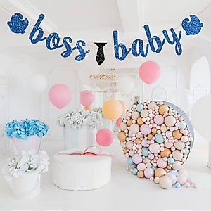 INNORU Boss Baby Banner, Boys Birthday Party Decorations, Baby Shower, Boy 1st Birthday Banner, Gender Reveal Party Decorations Navy Blue Glitter
