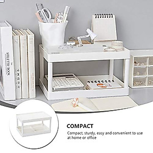 Housoutil Skincare Containers Desktop Storage Rack 2 Layers Cosmetic Organizer Shelf Countertop Stationary Rack Table Sundries Display Shelf for Kitchen Bathroom Office Dormitory White Pallet Racking