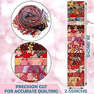 40 Pcs Japanese Jelly Cotton Fabric Patchwork Roll, 2.55 Inch Roll Up Cotton Fabric Quilting Strips, Jelly Fabric Patchwork Craft Cotton Fabric for Quilters and Sewing DIY Crafts (Japanese Style)