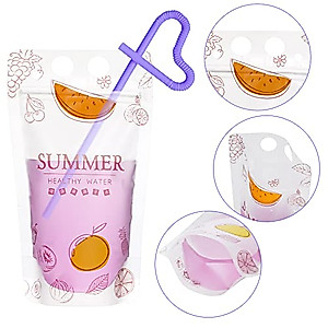 24 Set Drink Pouches Beverage Juice Bags with Straws and Zipper Drinking Cups for Birthday Cheers Stand-up Carnival Party Favor