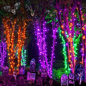 Joomer Orange Purple Halloween Lights 100FT 300 LED Connectable String Lights with 8 Modes Timer Waterproof Plug-in Orange Purple String Lights for Indoor Outdoor Halloween Decorations