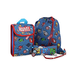 Marvel Kawaii Boys 16" Backpack 5 piece School Set (One Size, Blue)