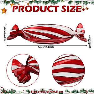 Sliner Christmas Holiday Candy Dish Peppermint Candy Tray Christmas Serving Dishes Candy Cane Christmas Dish Decoration Holiday Candy Bowl Crystal Glass Fruit Plate for Xmas Party(Red, 3Pcs)